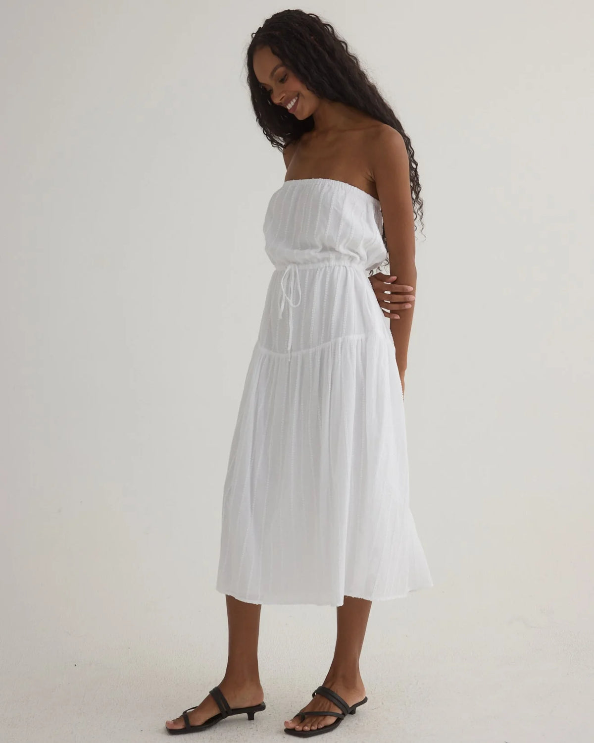 Ruffle Hem Midi Dress | White | K. McCarthy